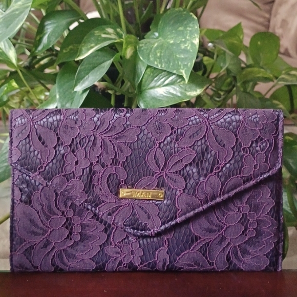 IMAN | Bags | Nwot Iman Deep Purple Floral Clutch | Poshmark